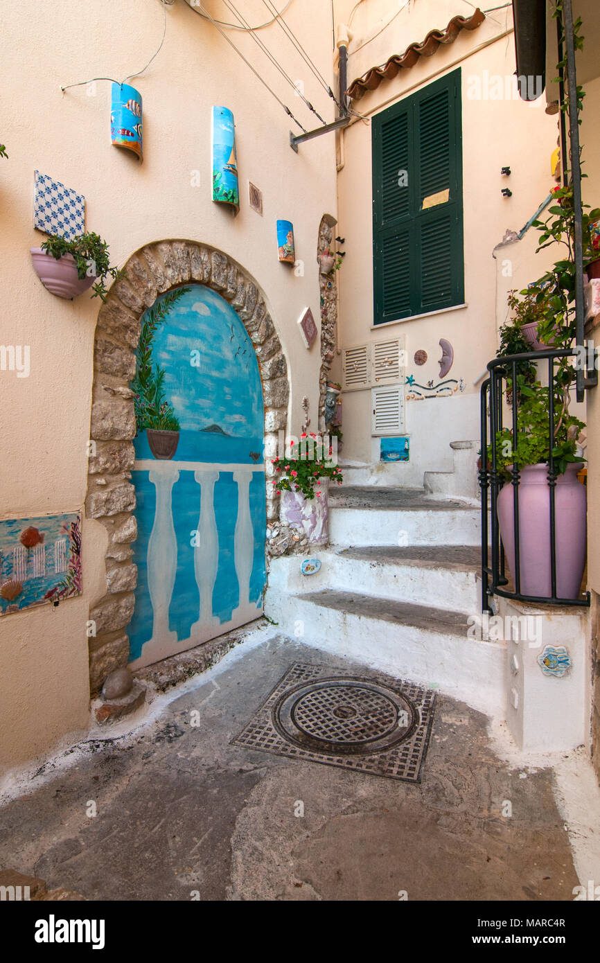 Streets of the village of Sperlonga, Italy. Sperlonga is a coastal town ...
