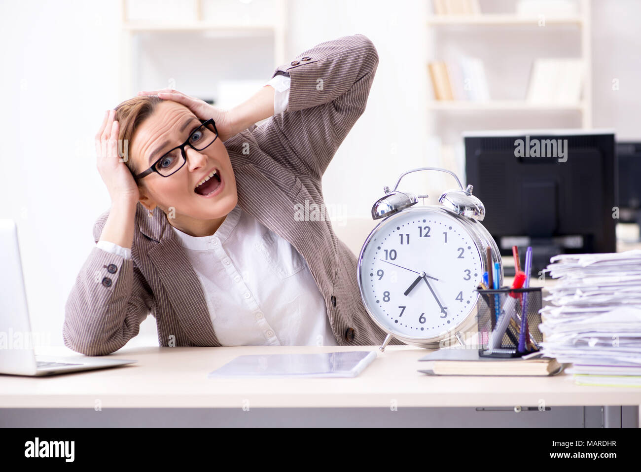 Businesswoman workaholic trying finish hi-res stock photography and ...