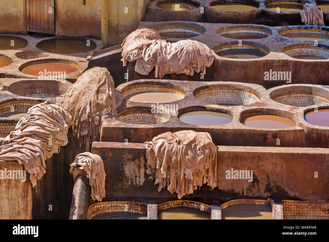 MOROCCO FES MEDINA SOUK CHOUWARA TANNERY TANNERIES CIRCULAR VATS OR ...