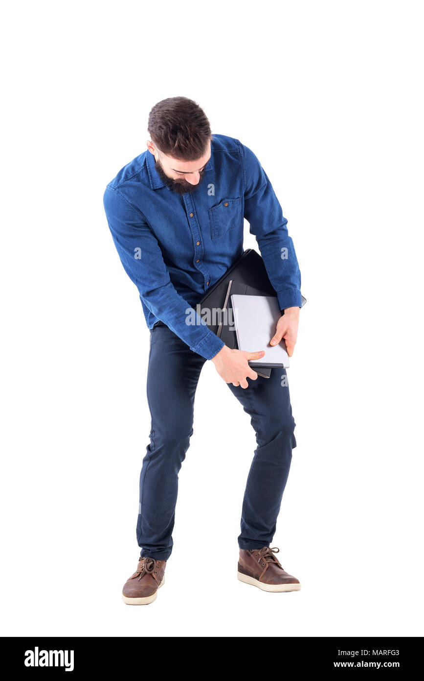 Business man carrying multiple objects holding from dropping down ...