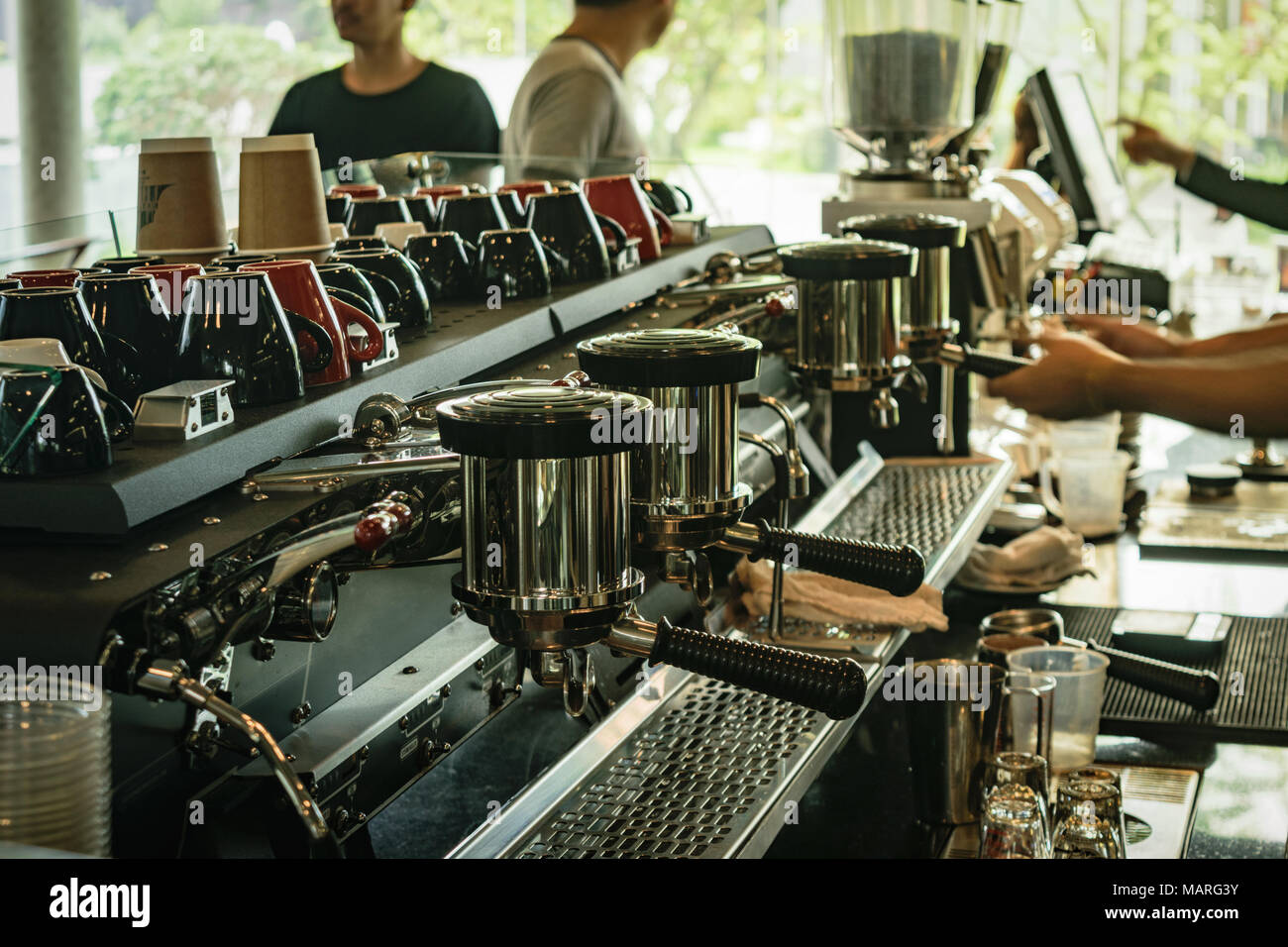 coffee machine in morning coffee shop Stock Photo - Alamy