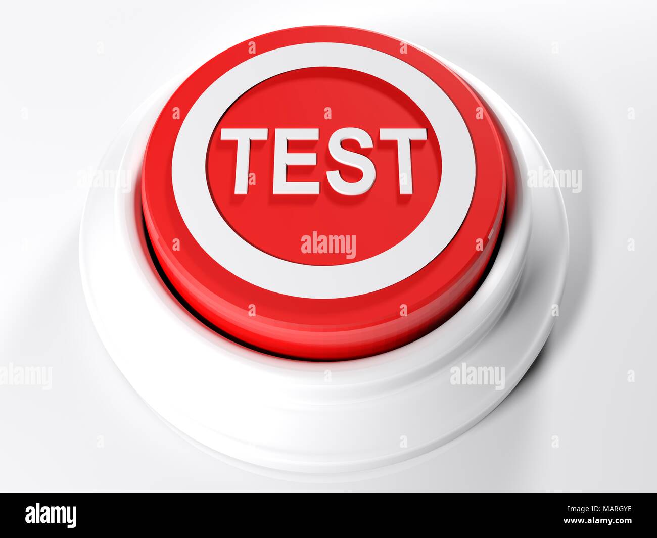 TEST red circular push button - 3D rendering Stock Photo - Alamy