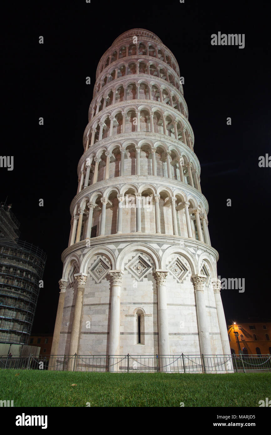 Italy, Pisa, July 21, 2013 Leaning tower in Pisa - Italy at night Stock ...
