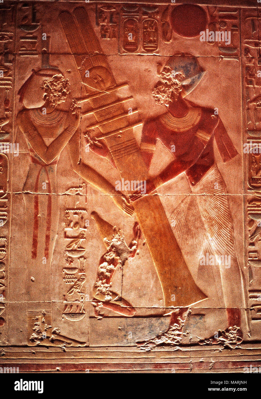 Wall panel depicting erection of the Djed in the presence of Isis ...