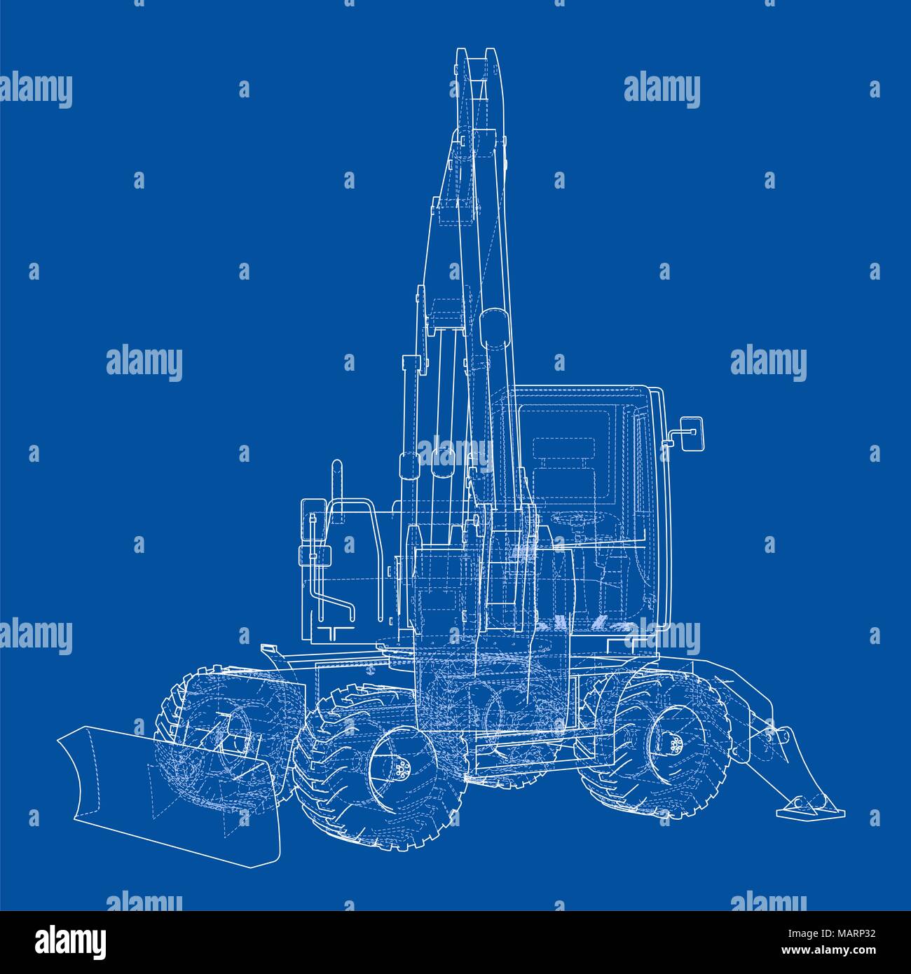 Outline of excavator isolated on background Stock Photo - Alamy