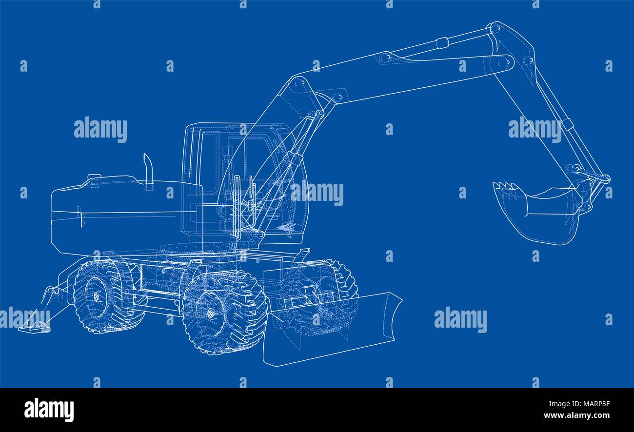 Outline of excavator isolated on background Stock Photo - Alamy