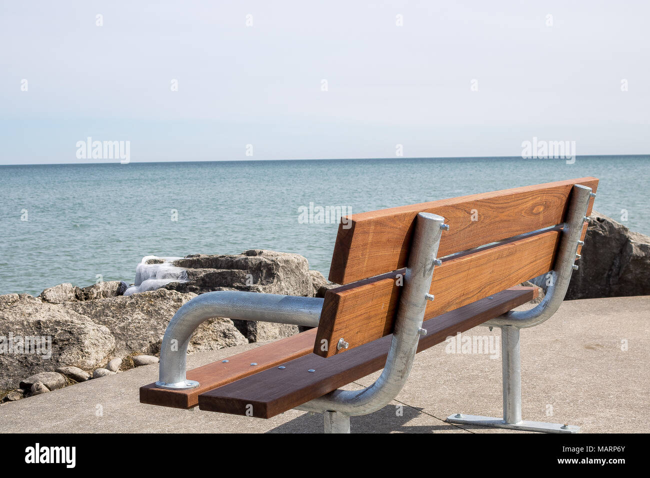 Beach overlooking the sea with a clear horizon being shown Stock Photo ...