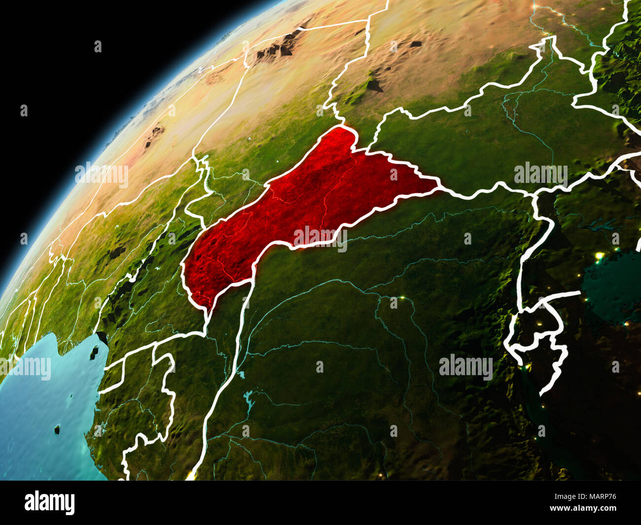 Illustration of Central Africa as seen from Earth’s orbit in late ...