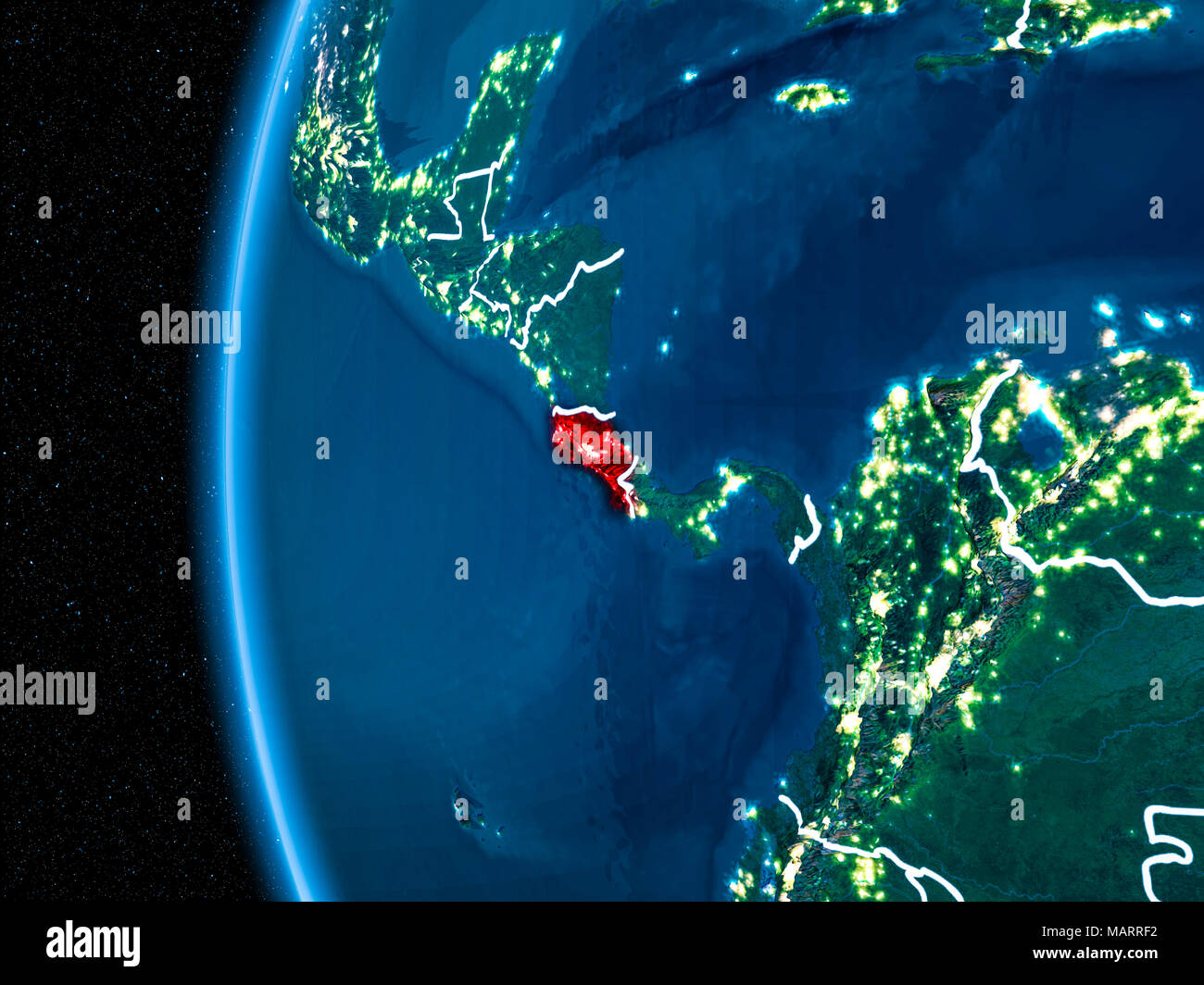 Space orbit view of Costa Rica highlighted in red on planet Earth at ...