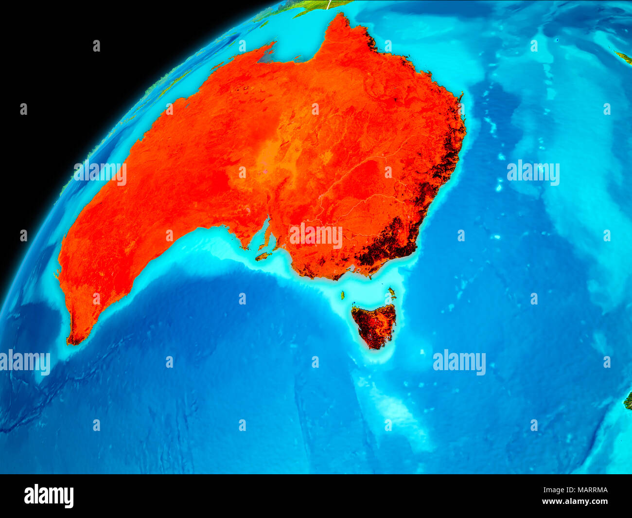 Orbit view of Australia highlighted in red with visible borderlines on ...