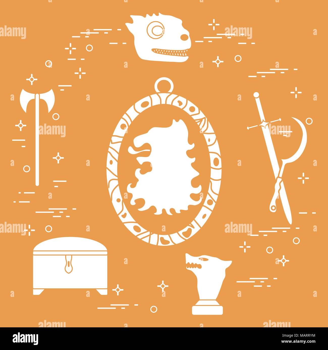 Symbols of the popular fantasy television series. Art and cinema theme ...