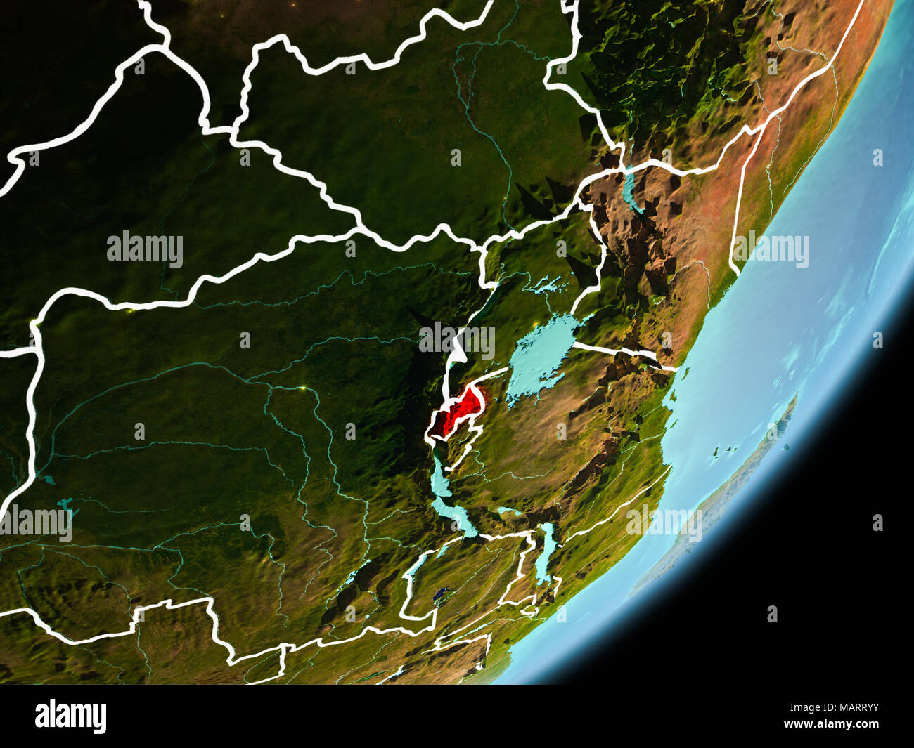 Rwanda highlighted in red hi-res stock photography and images - Alamy