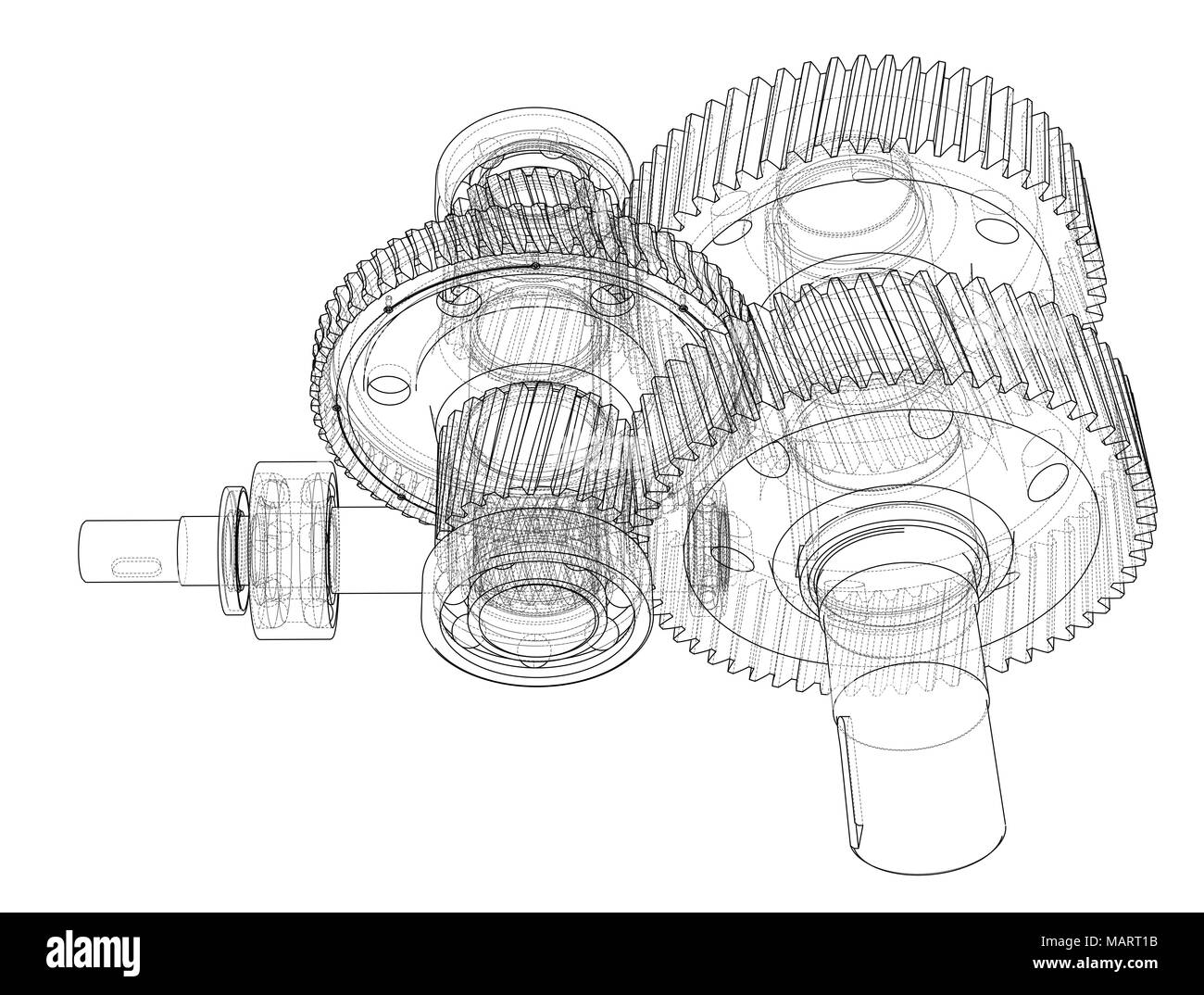 Gearbox sketch. 3d illustration Stock Photo - Alamy