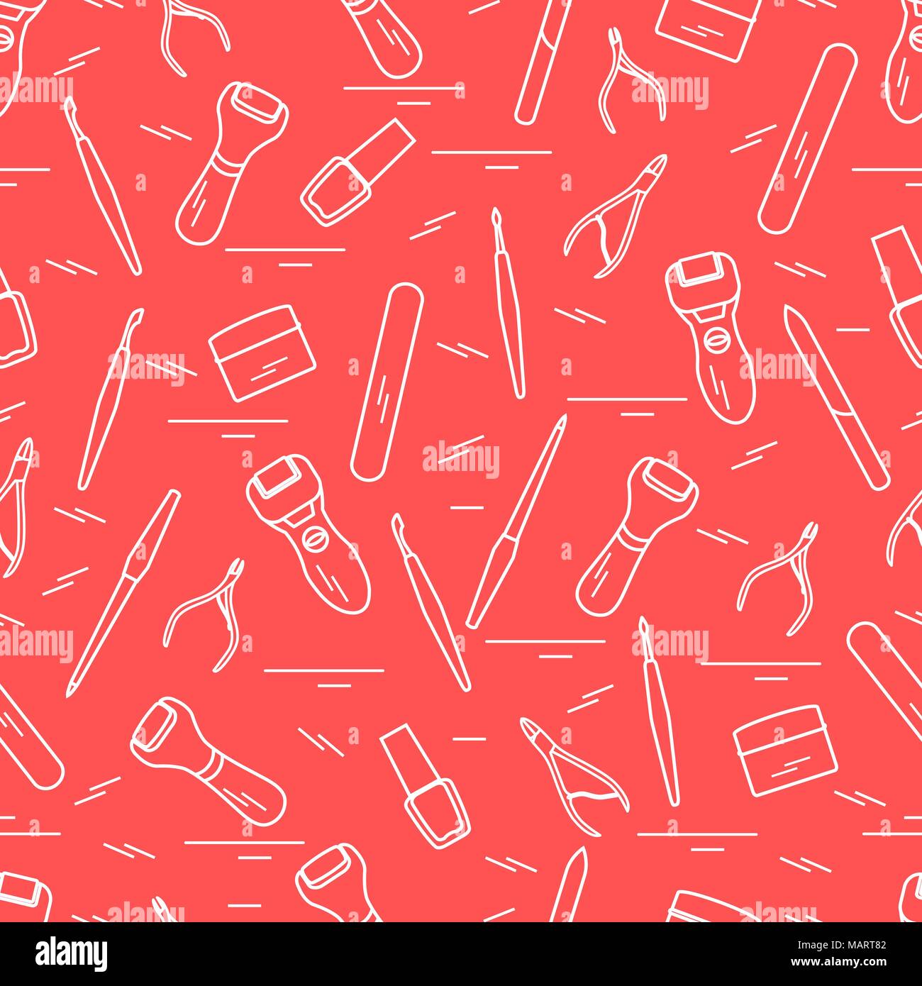 Seamless pattern with variety tools for manicure and pedicure. Personal ...