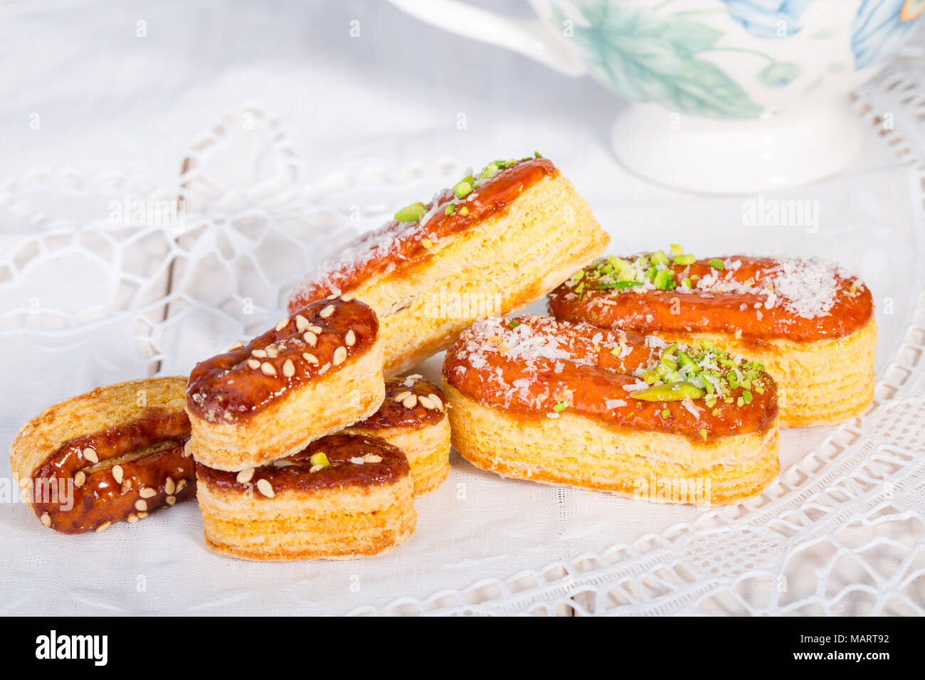 Light Crunchy Puff Layered Pastry Garnished With Pistachios & Coconut ...