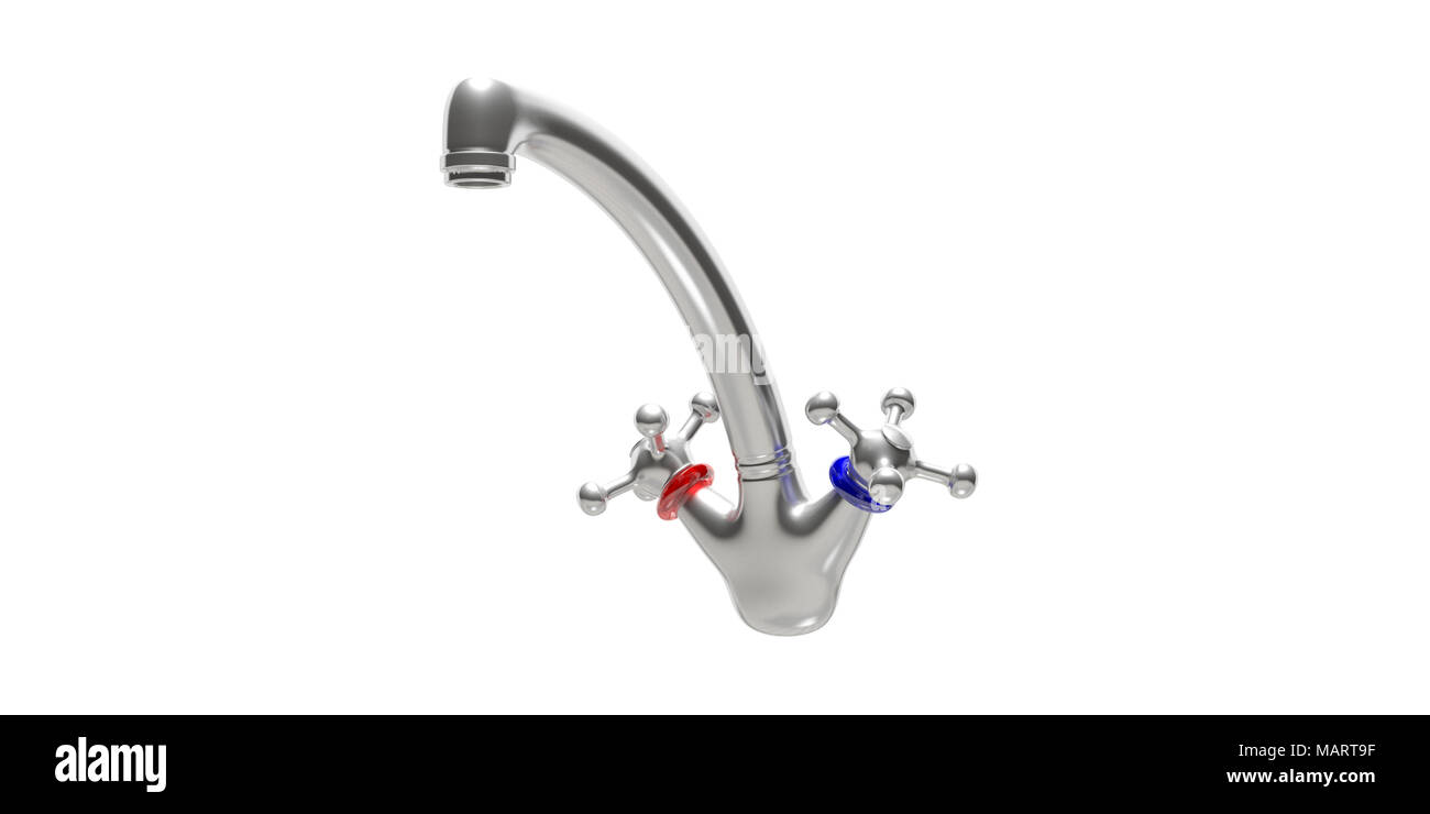 Stainless steel bathroom or kitchen water tap isolated on white ...