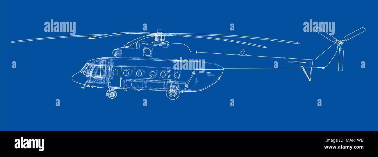 Engineering drawing of helicopter Stock Photo - Alamy