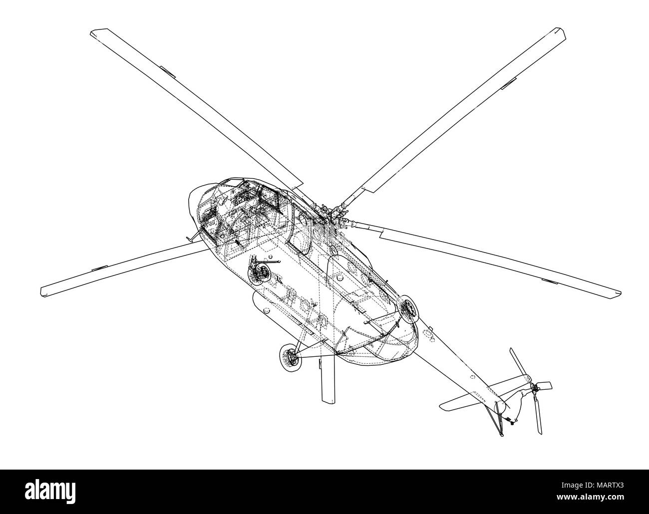 Engineering drawing of helicopter Stock Photo - Alamy