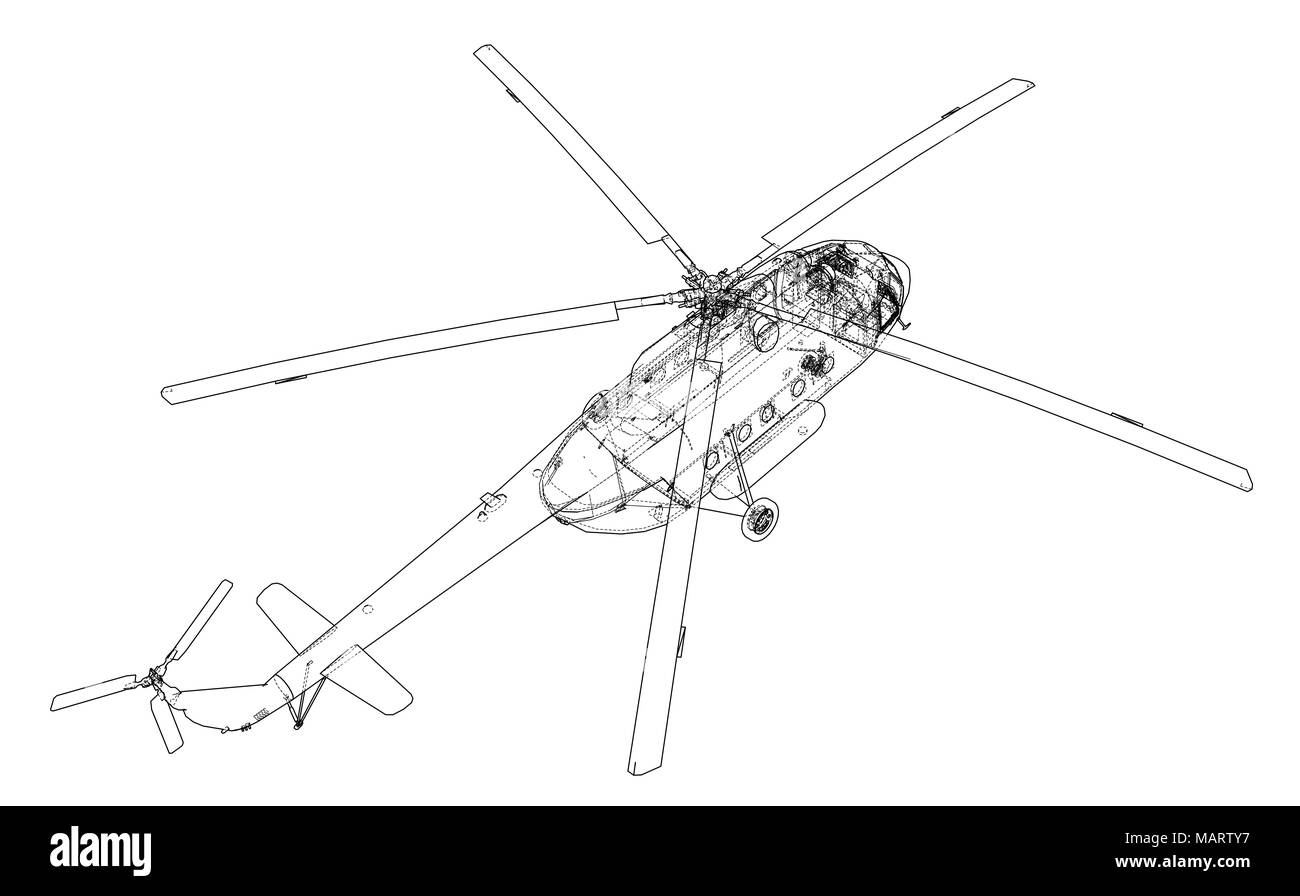 Engineering drawing of helicopter Stock Photo - Alamy