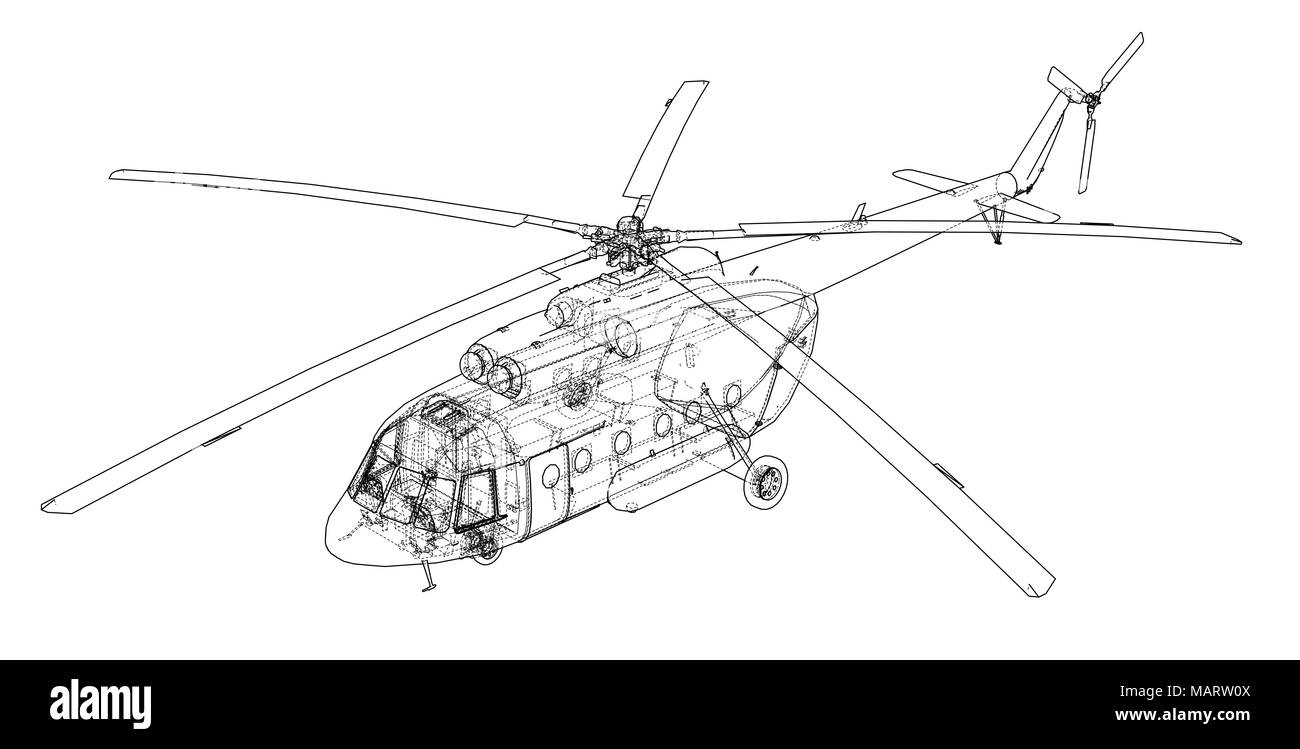 Engineering drawing of helicopter Stock Photo - Alamy