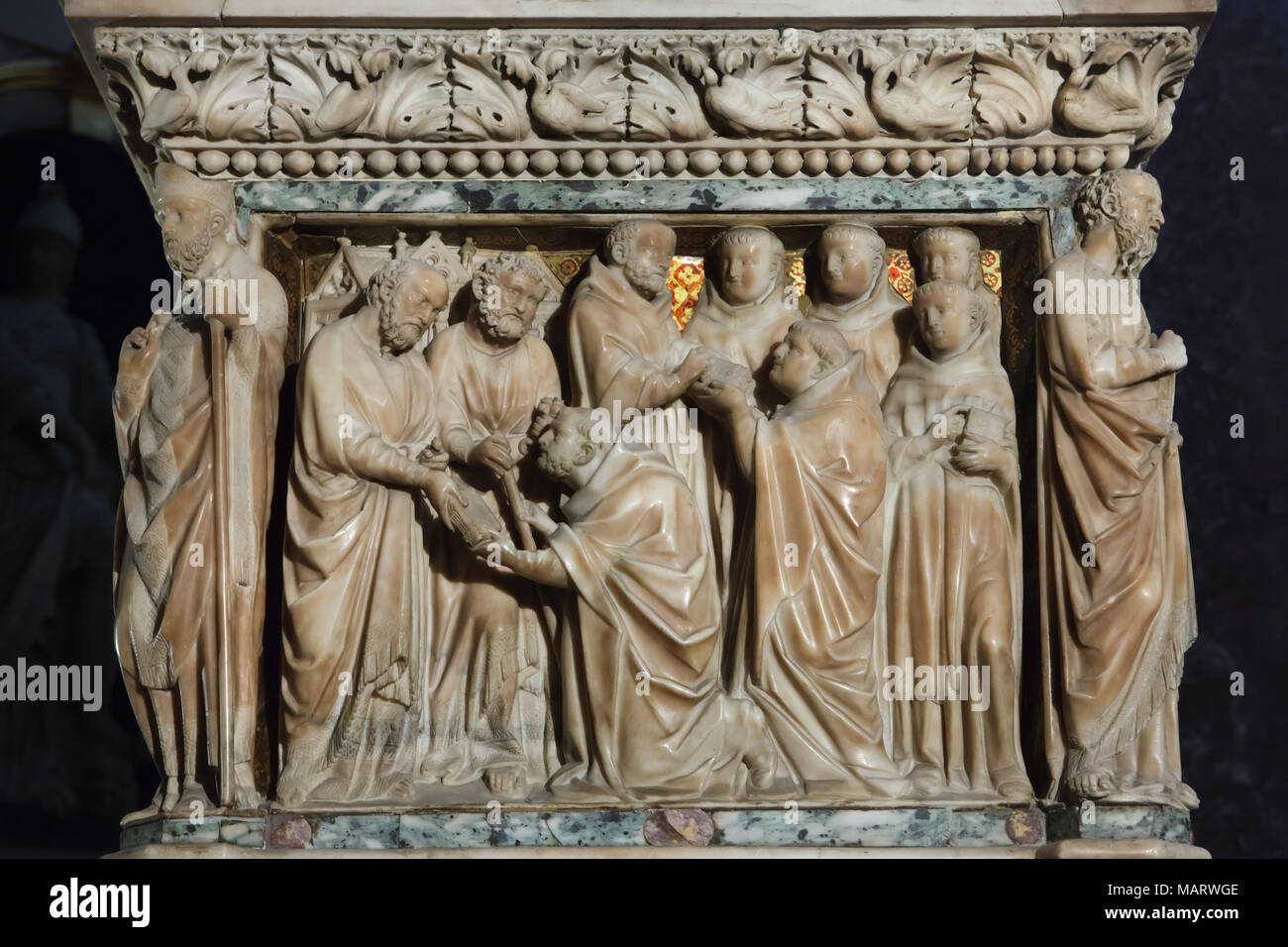Miracles of Saint Dominic depicted in the marble relief carved by ...