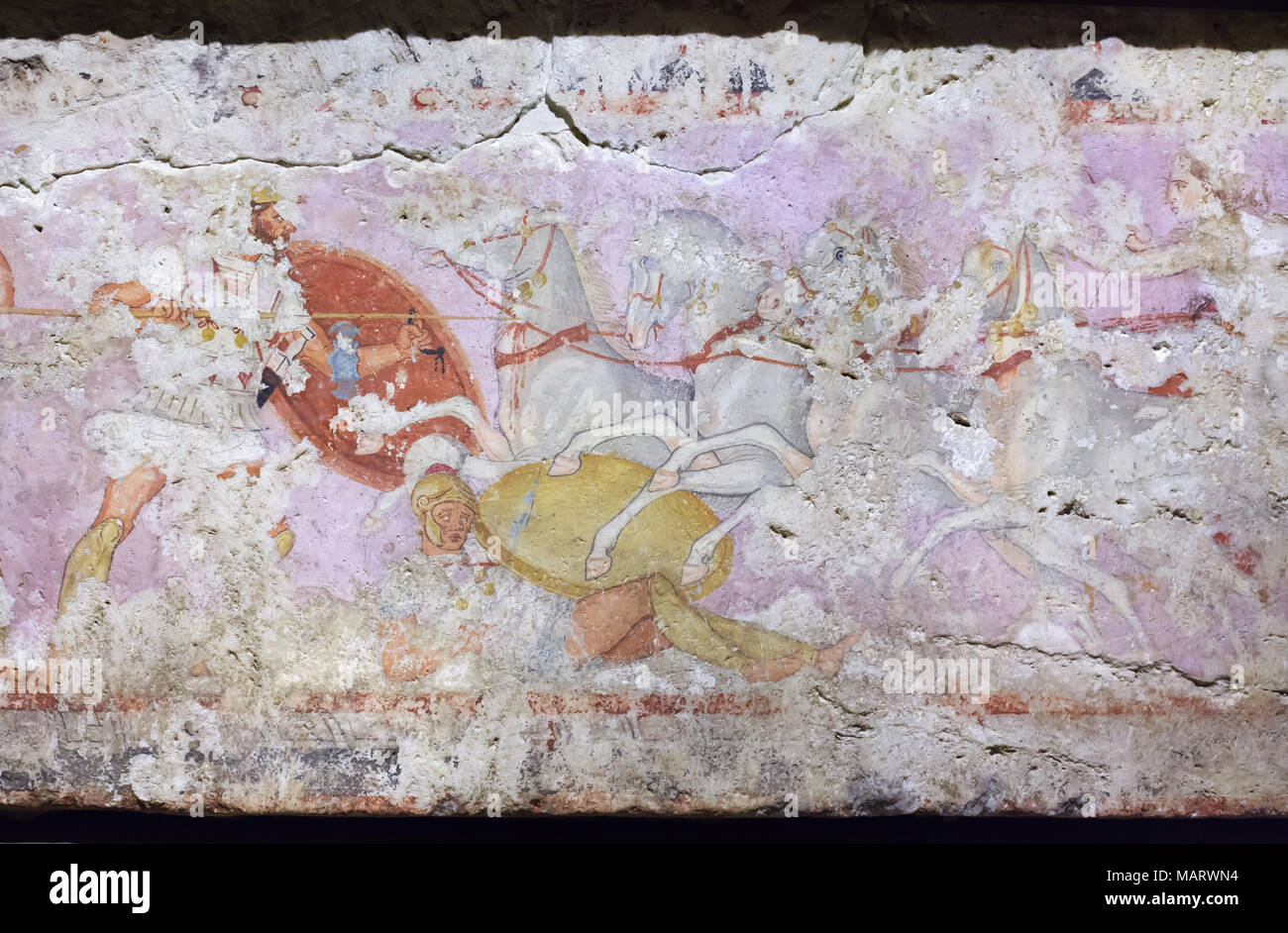 Battle between the Greeks and the Amazons. Greek polychrome painting on ...