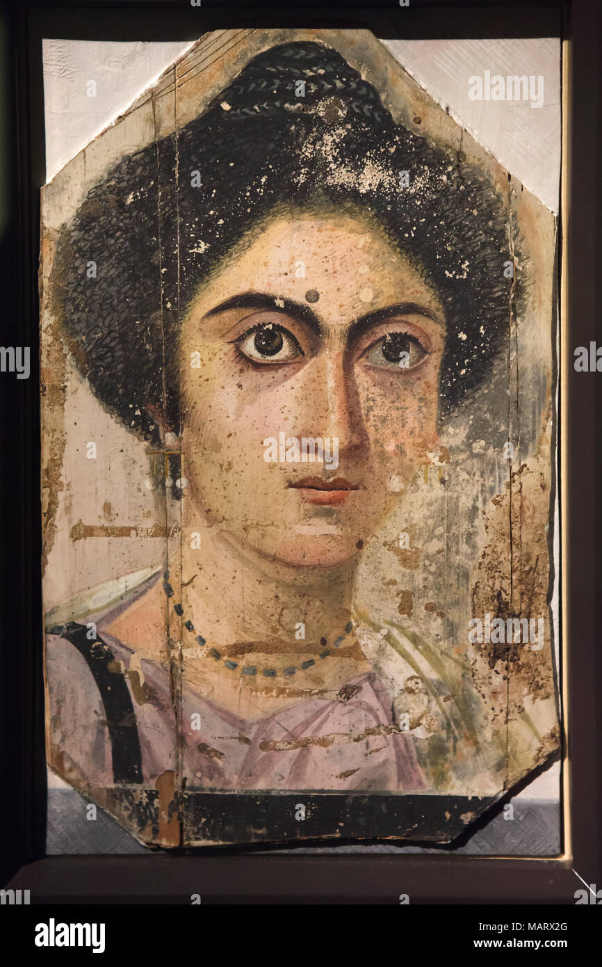 Female mummy portrait of the Fayum type dated from the 4th century AD ...