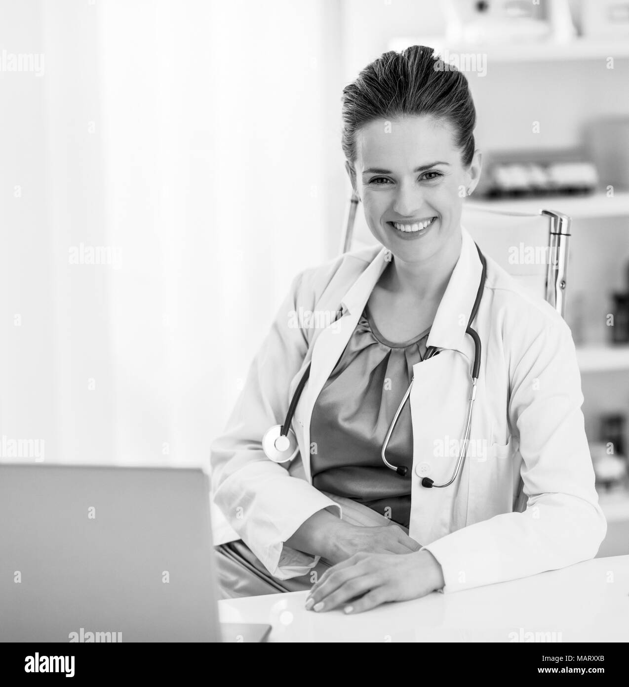 Happy doctor woman work Black and White Stock Photos & Images - Alamy