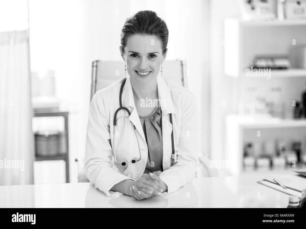 Happy doctor woman work Black and White Stock Photos & Images - Alamy