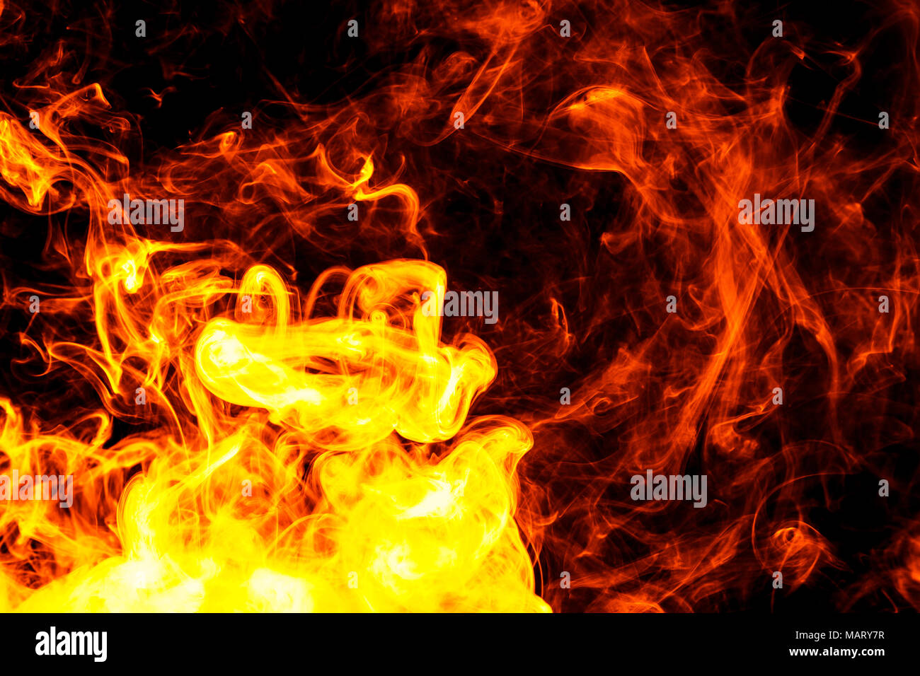 Fire flames background. Dense fiery smoke on a black isolated ...