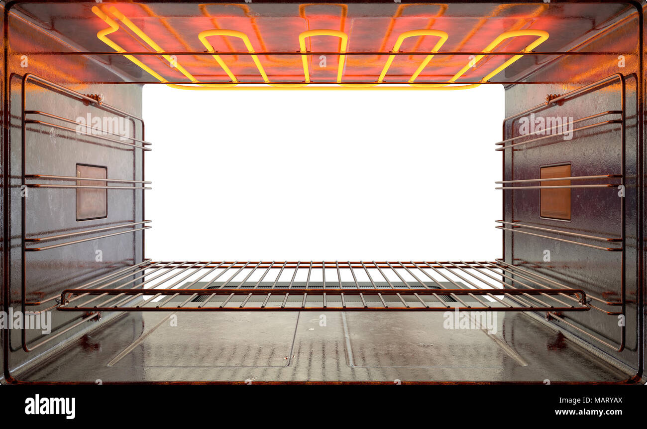 A cross section upclose view from inside an empty hot operational ...