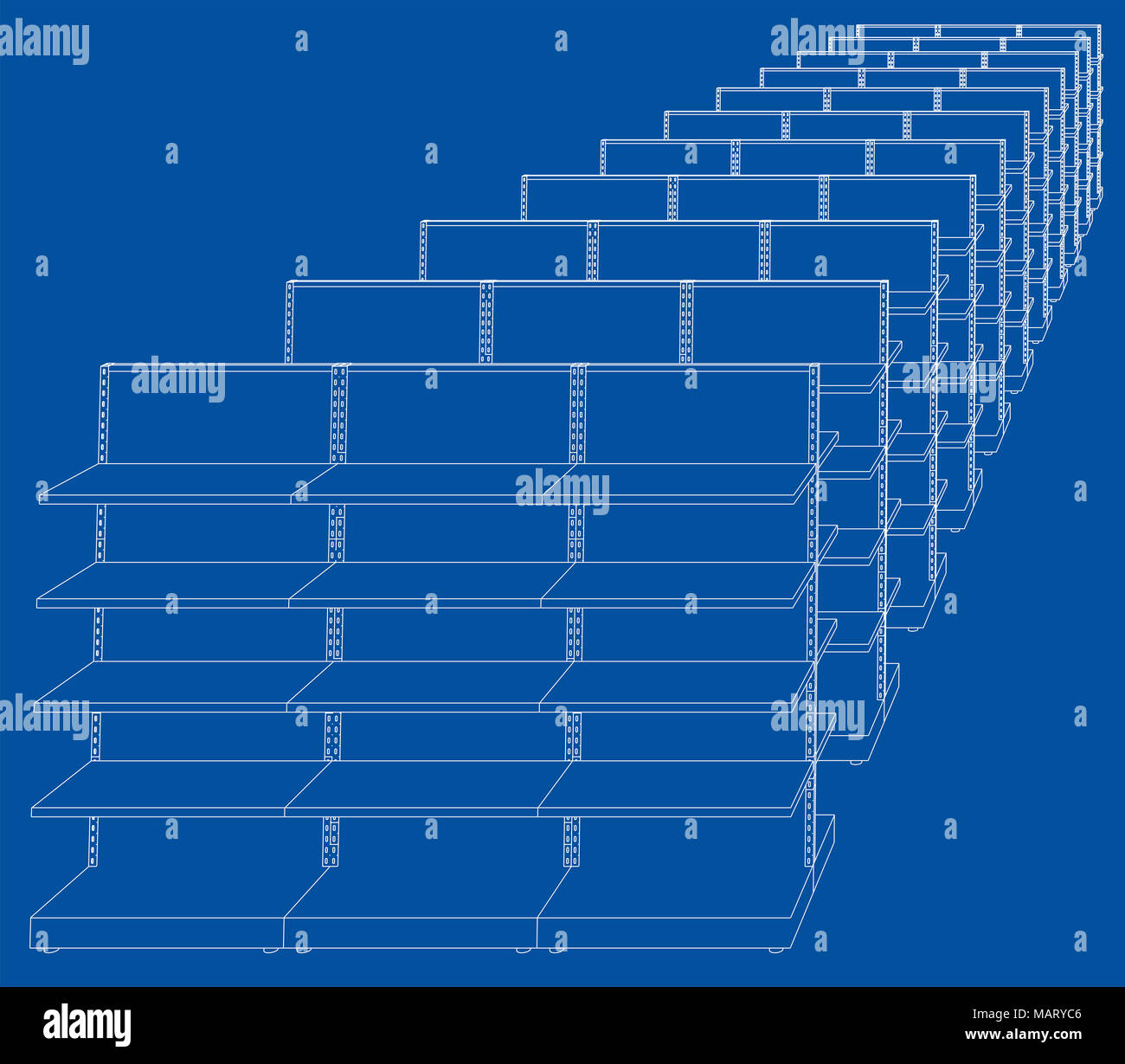 Racks with shelves sketch. 3d illustration Stock Photo - Alamy