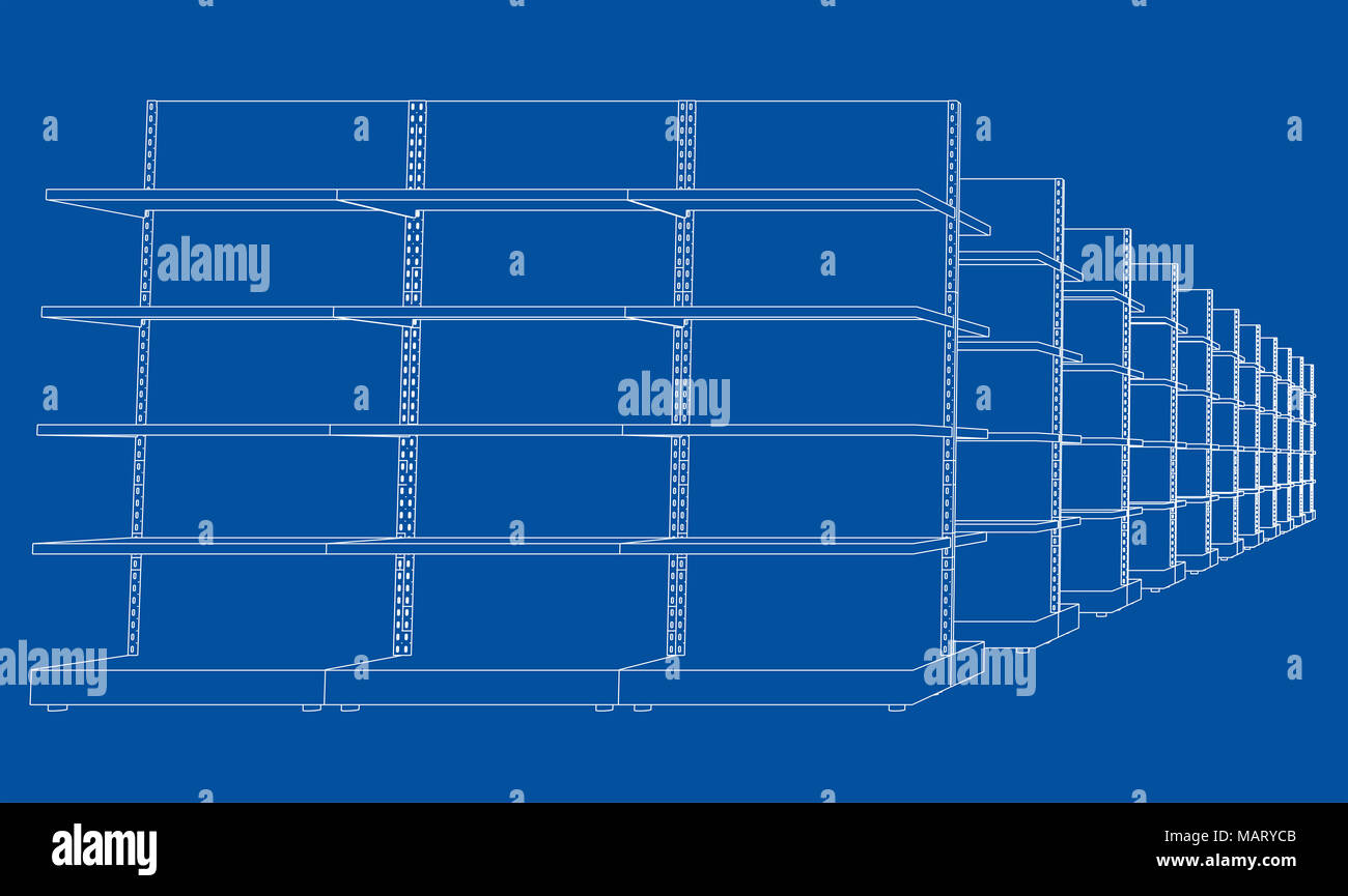 Racks with shelves sketch. 3d illustration Stock Photo - Alamy