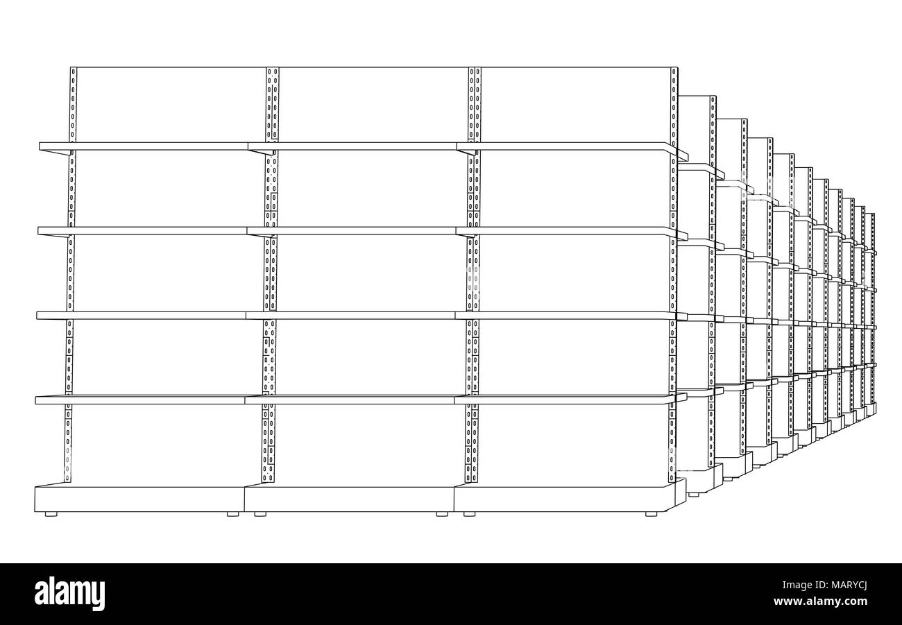 Racks with shelves sketch. 3d illustration Stock Photo - Alamy