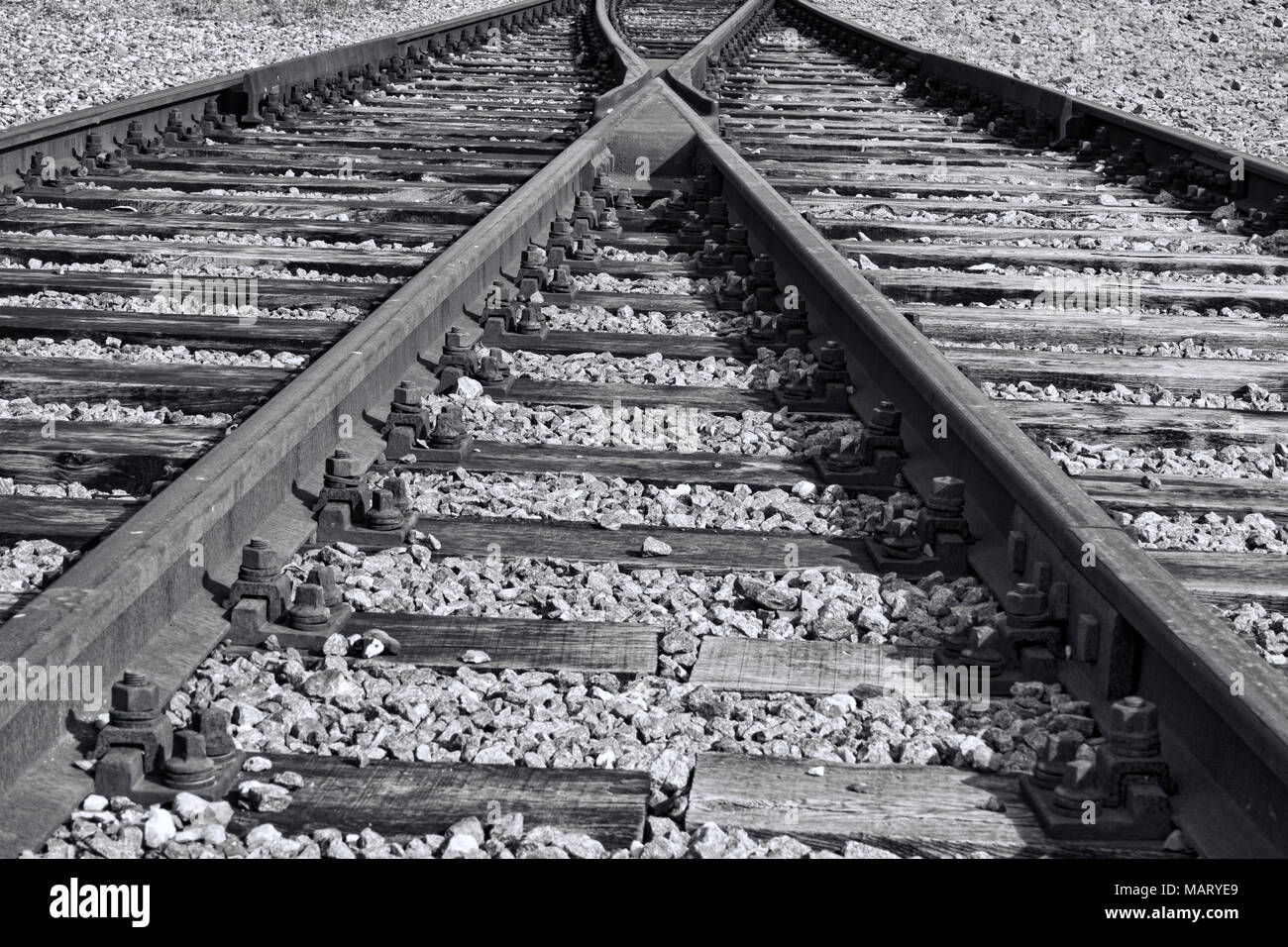 Black and white shot of railway tracks Stock Photo - Alamy