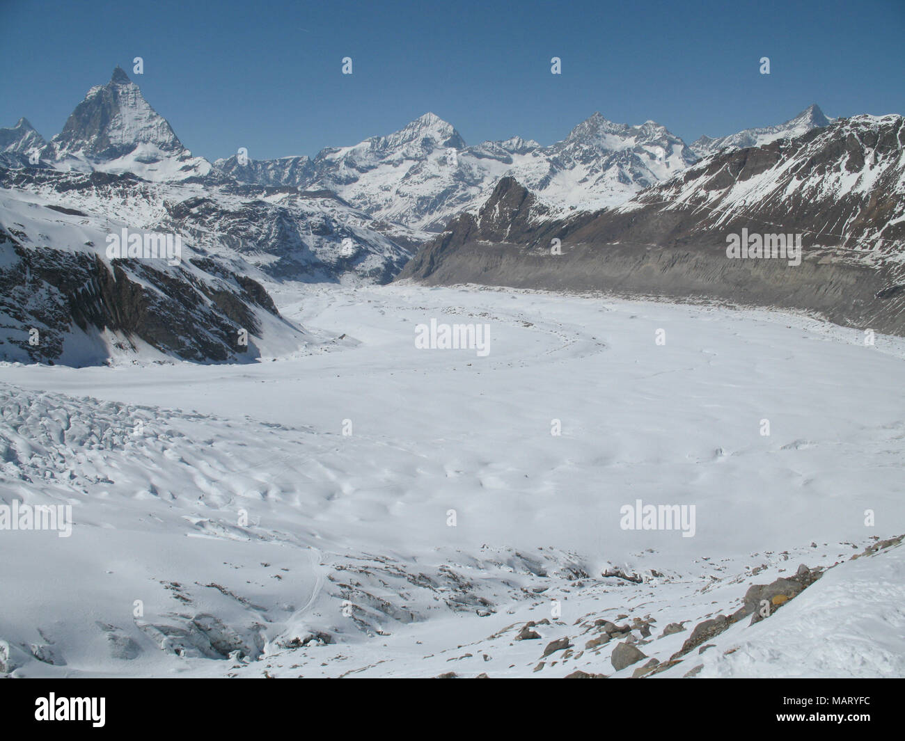 the expansive Gorner Glacier and Matterhorn peak near Zermatt Stock ...