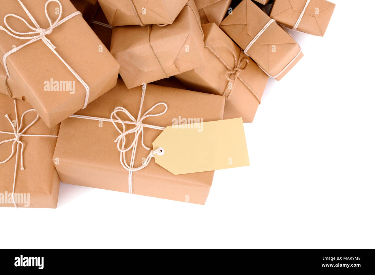 Pile of parcels wrapped up with string hi-res stock photography and ...