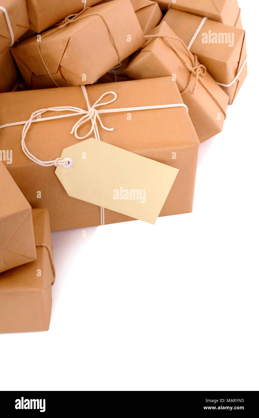 Pile of parcels wrapped up with string hi-res stock photography and ...