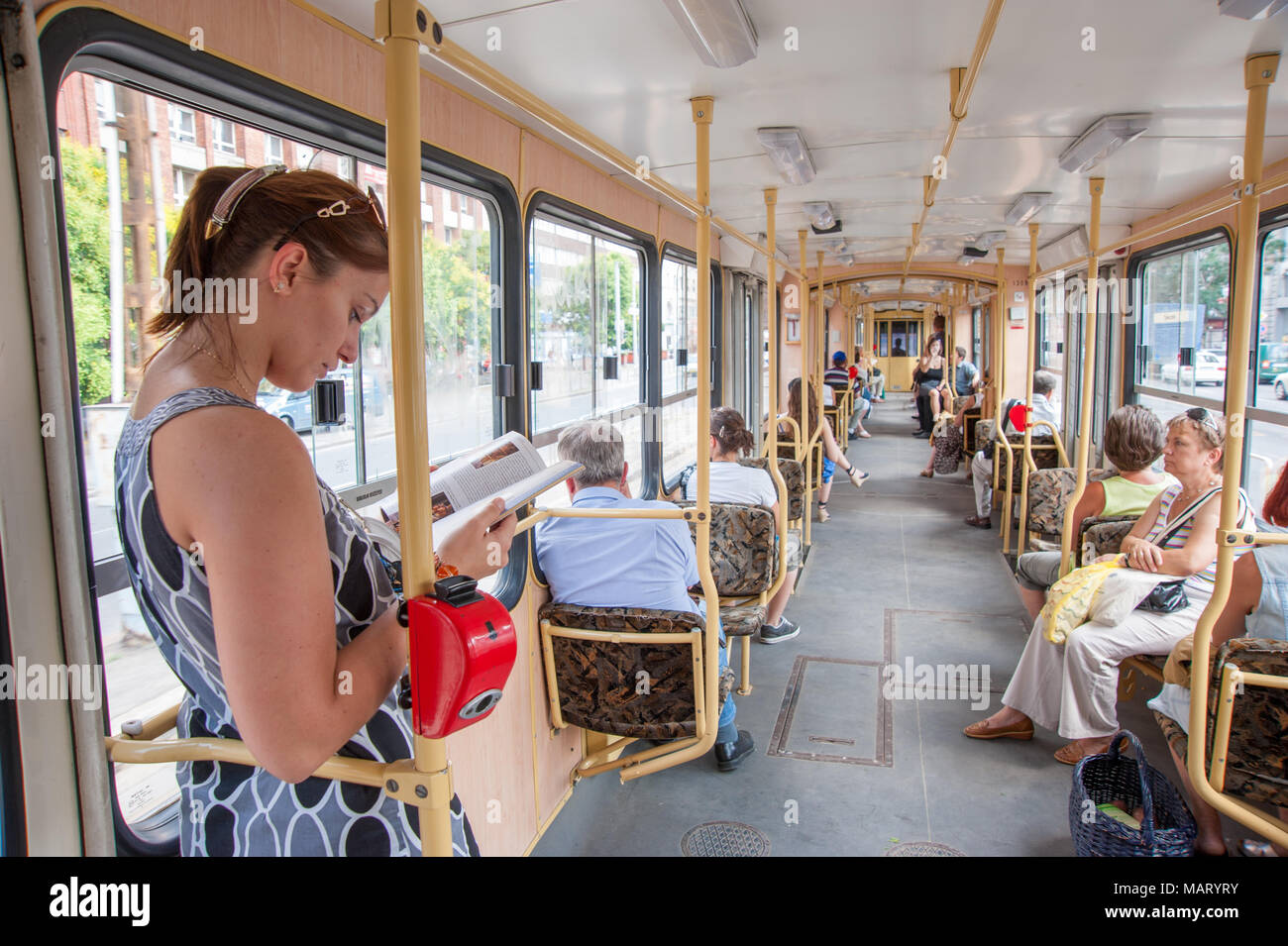 Inside a tram, Budapest, Hungary Stock Photo - Alamy