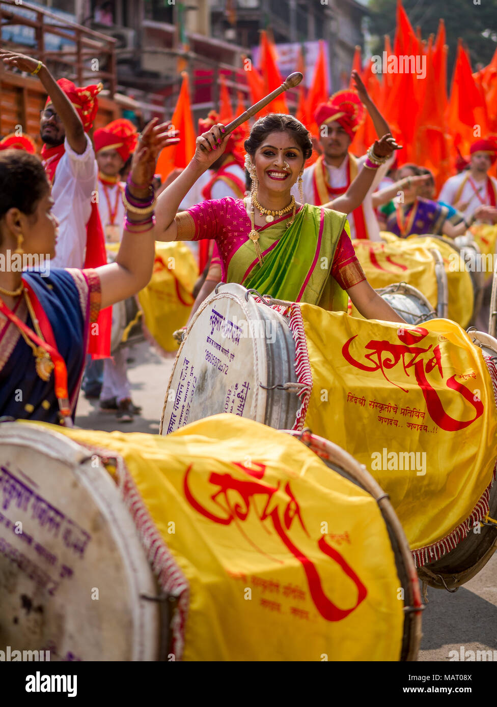 Mumbai, India - March 18, 2018: Hindu New Year Parade (Gudhi Padva) is ...
