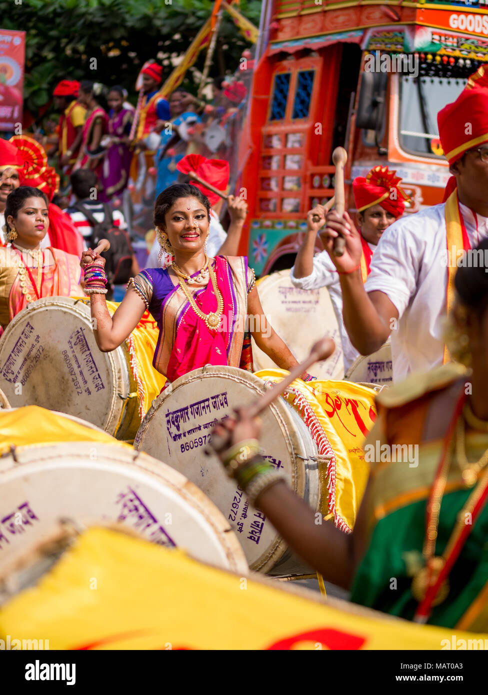 Mumbai, India - March 18, 2018: Hindu New Year Parade (Gudhi Padva) is ...