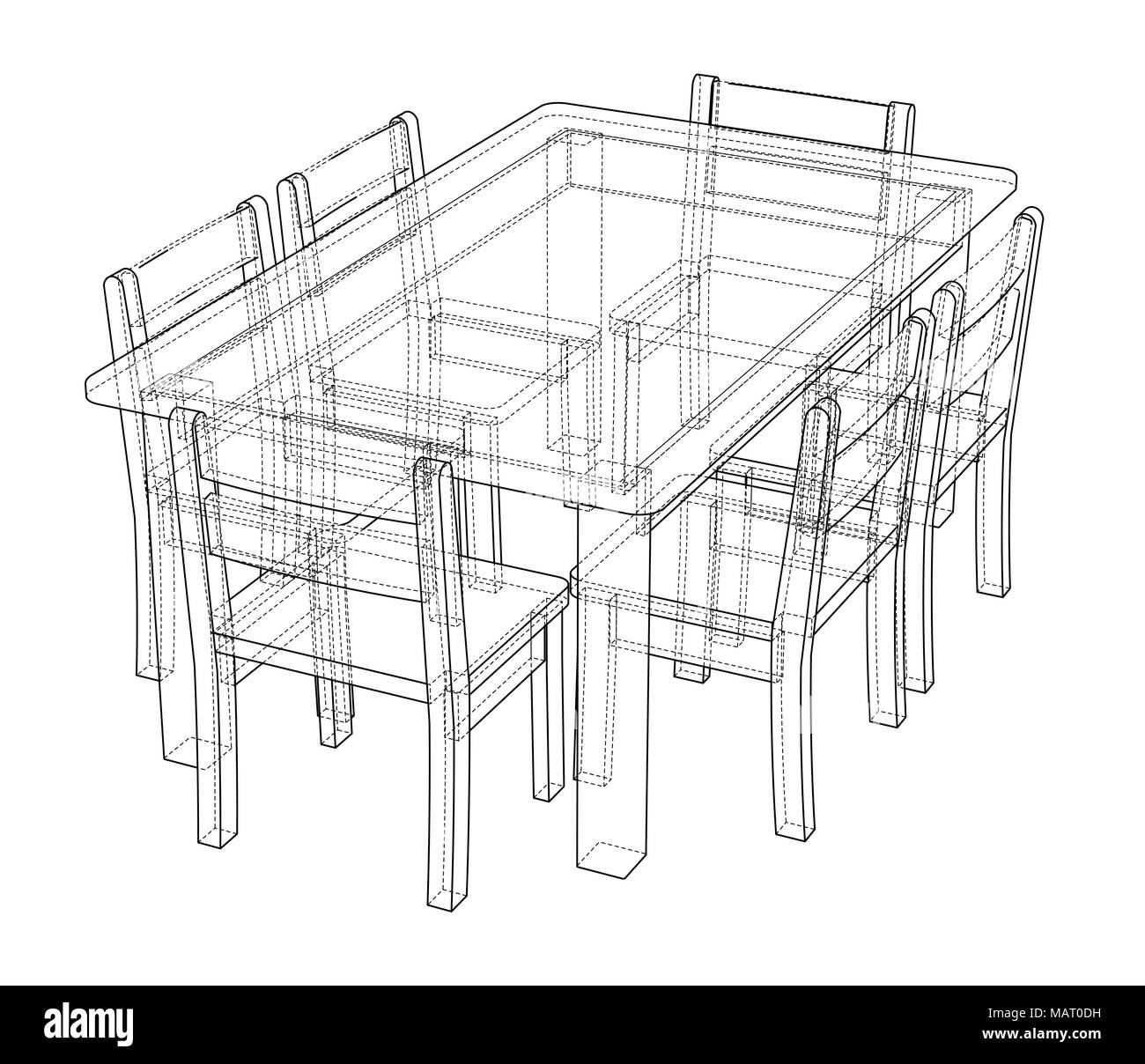 Table with chairs. 3d illustration Stock Photo - Alamy