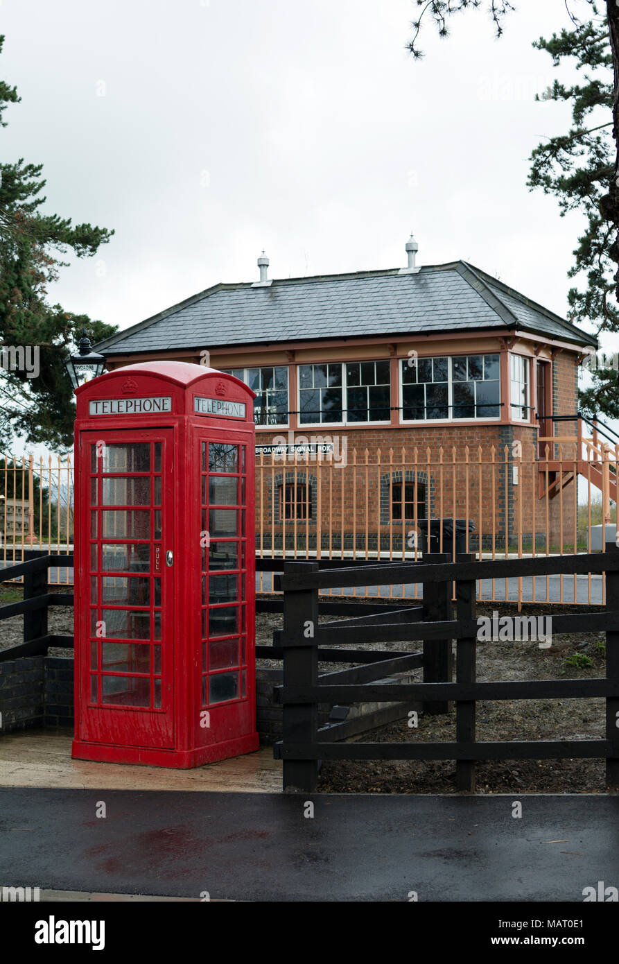 Telephone box and signal box, Broadway railway station, Gloucestershire ...