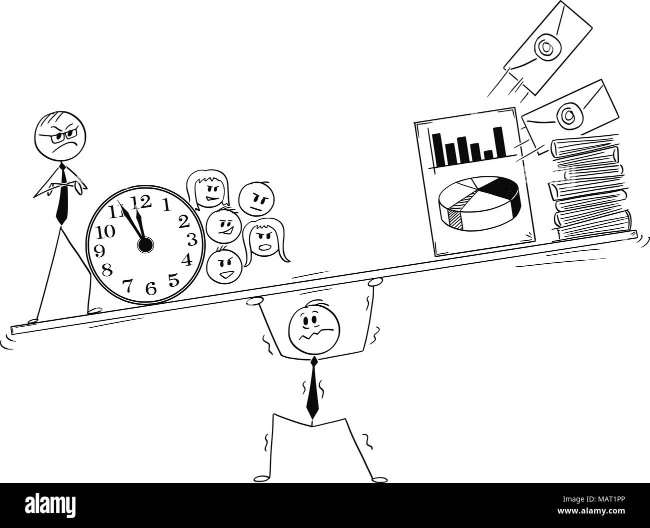 Cartoon of Stressed and Overworked Businessman Under Pressure Stock ...