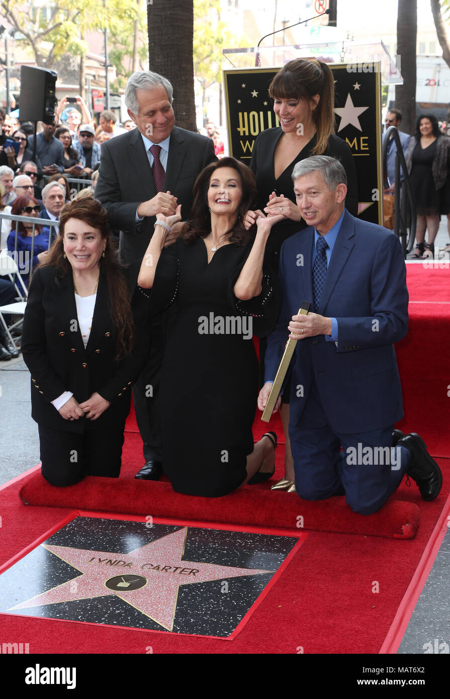 HOLLYWOOD, CA - APRIL 3: Leslie Moonves, Lynda Carter, Patty Jenkins ...