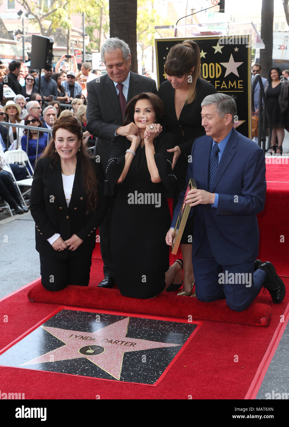 HOLLYWOOD, CA - APRIL 3: Leslie Moonves, Lynda Carter, Patty Jenkins ...