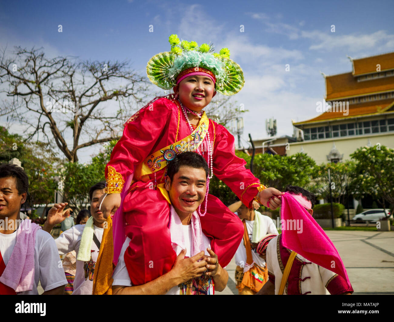 Chiang Mai, Chiang Mai, Thailand. 4th Apr, 2018. A Shan boy is carried ...