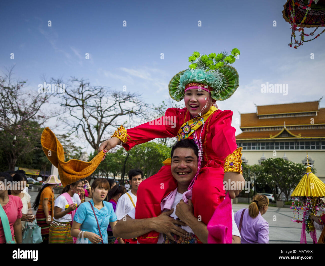 Chiang Mai, Chiang Mai, Thailand. 4th Apr, 2018. A Shan boy is carried ...