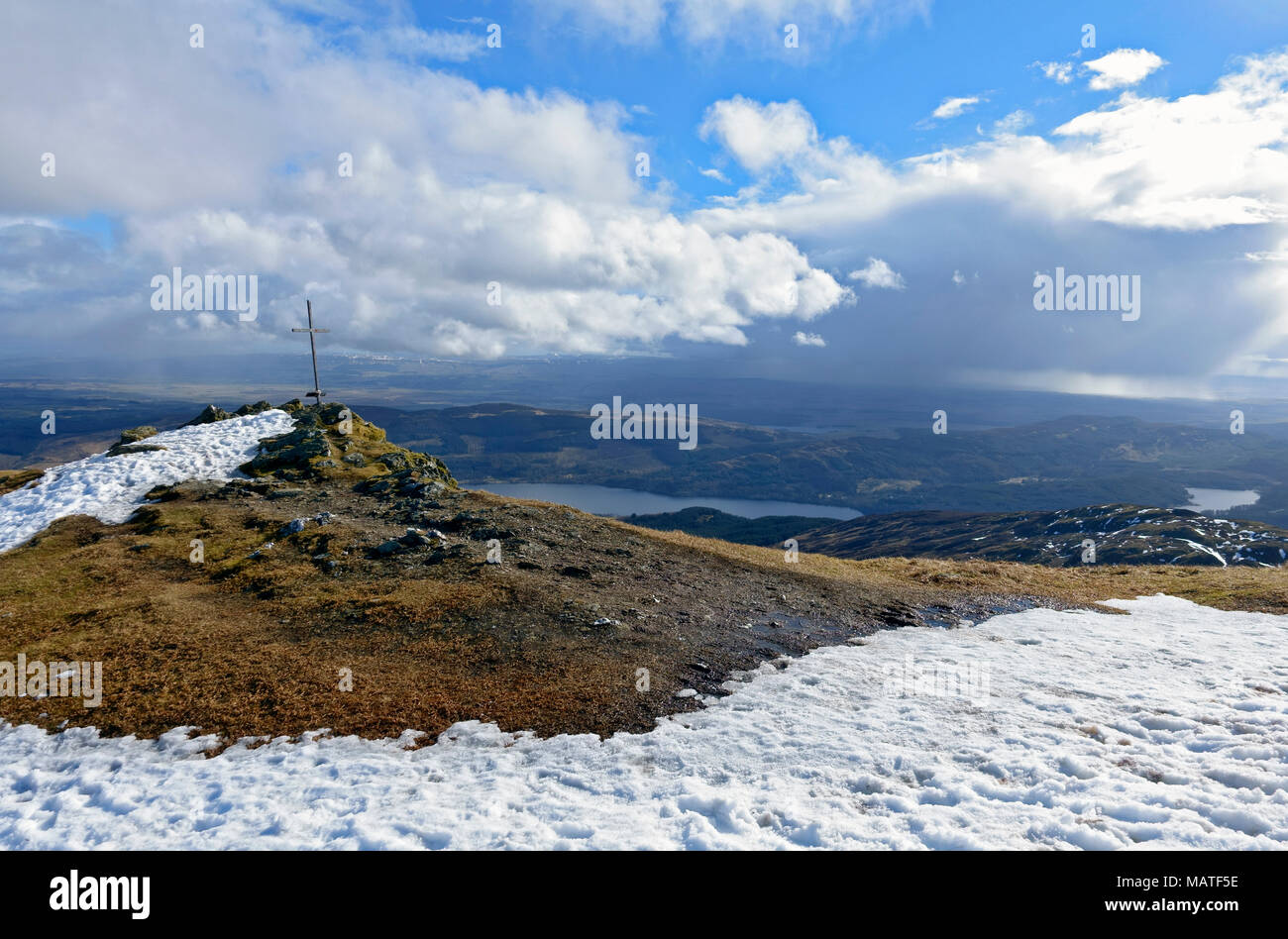 Cross near the summit of Ben Ledi, Trossachs of Scotland to commemorate ...