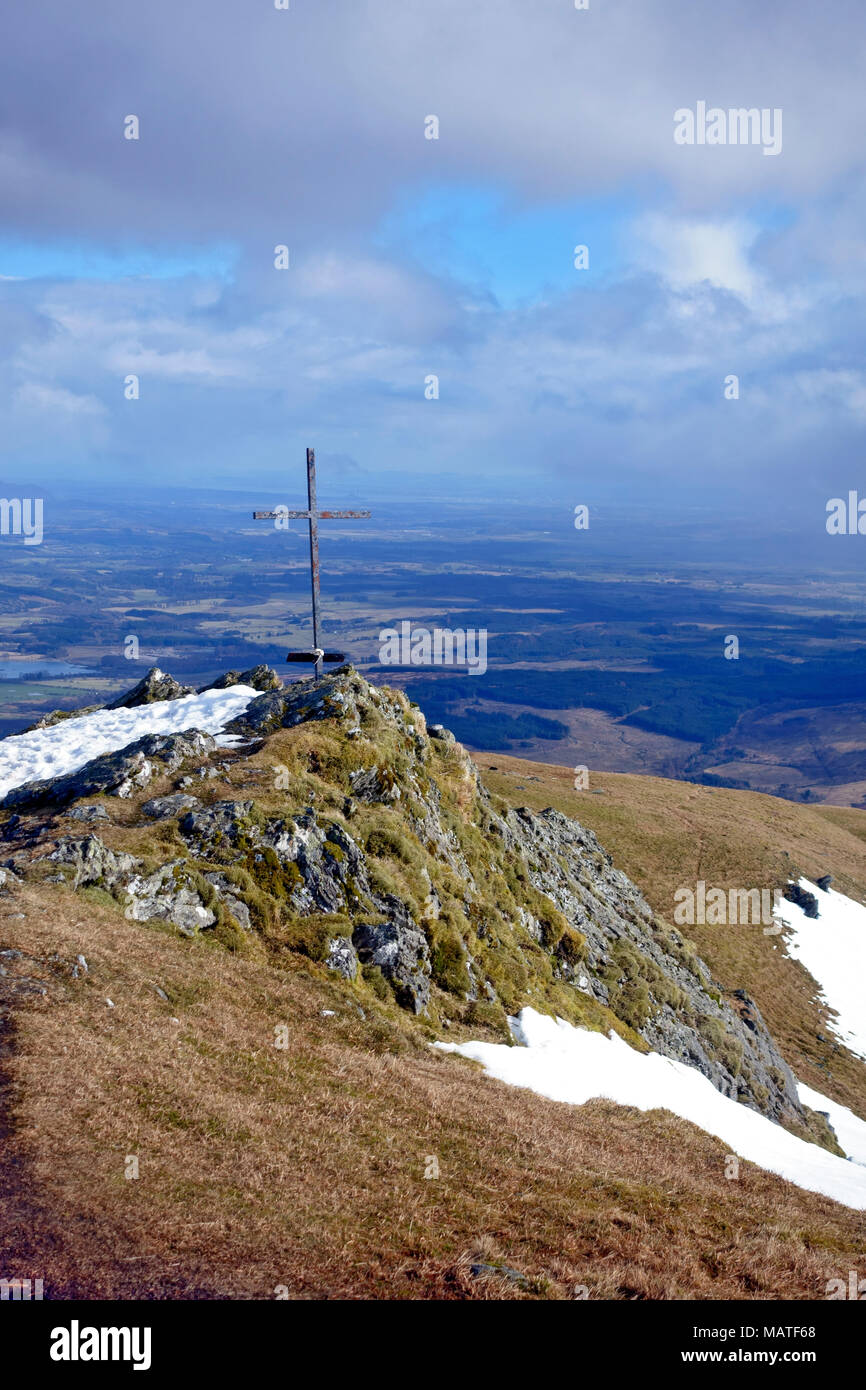 Cross near the summit of Ben Ledi, Trossachs of Scotland to commemorate ...